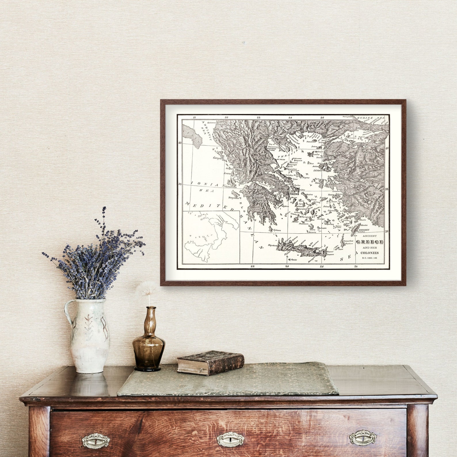 Ancient Greece Map Art - Vintage Print From 1901 - Old Ancient Greece ...