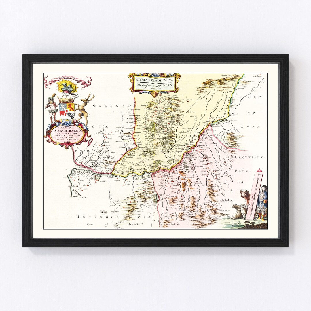 Southern Scotland Map 1665, Vintage Southern Scotland Map, Old Southern ...