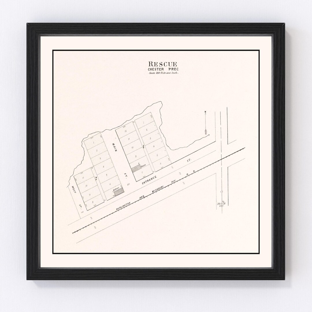 Rescue Map 1907, Vintage Rescue Map, Old Rescue Nebraska Art, Wall Art ...