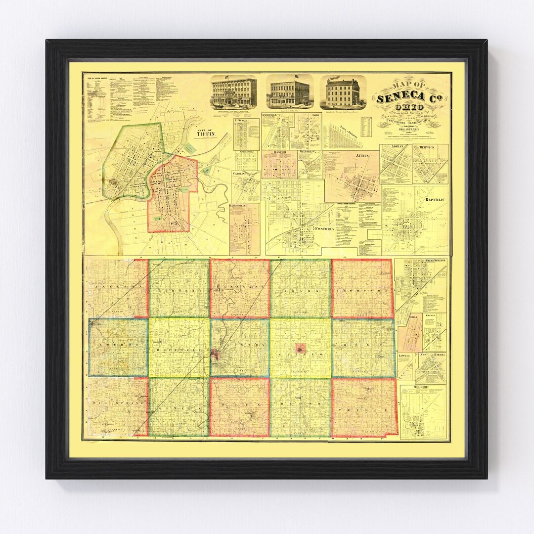 Seneca County Map 1864, Vintage Seneca County Map, Old Seneca County ...
