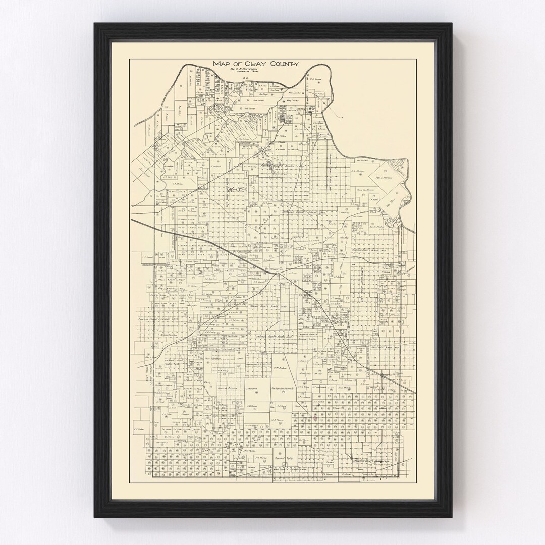 Clay County Map 1882, Vintage Clay County Map, Old Clay County Texas Art, Wall Art Gift for Clay ...