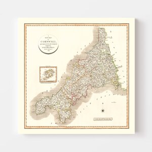 Cornwall County England Map 1806 Old Map of Cornwall County England ...