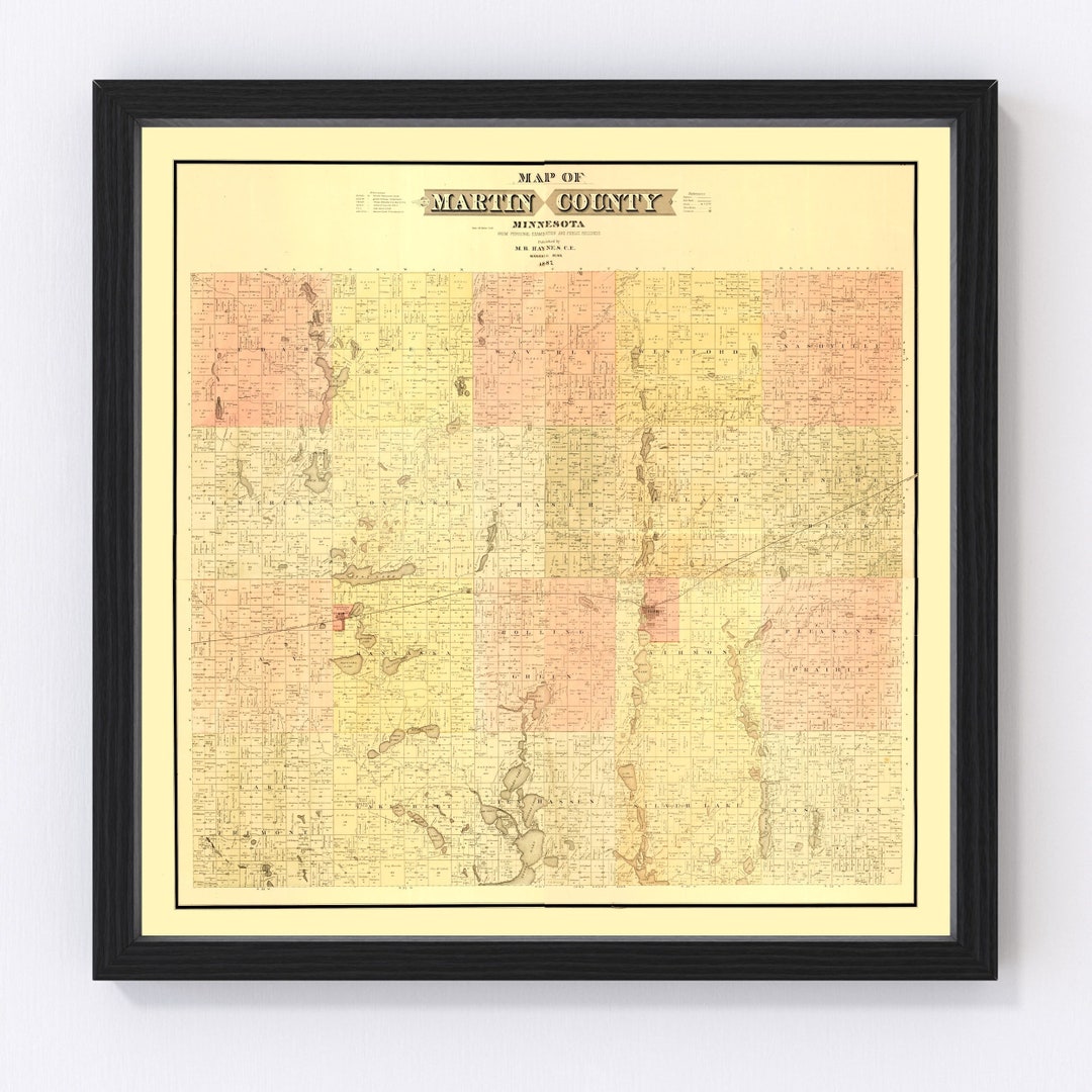 Martin County Minnesota Map 1887 Old Map of Martin County Minnesota Art ...