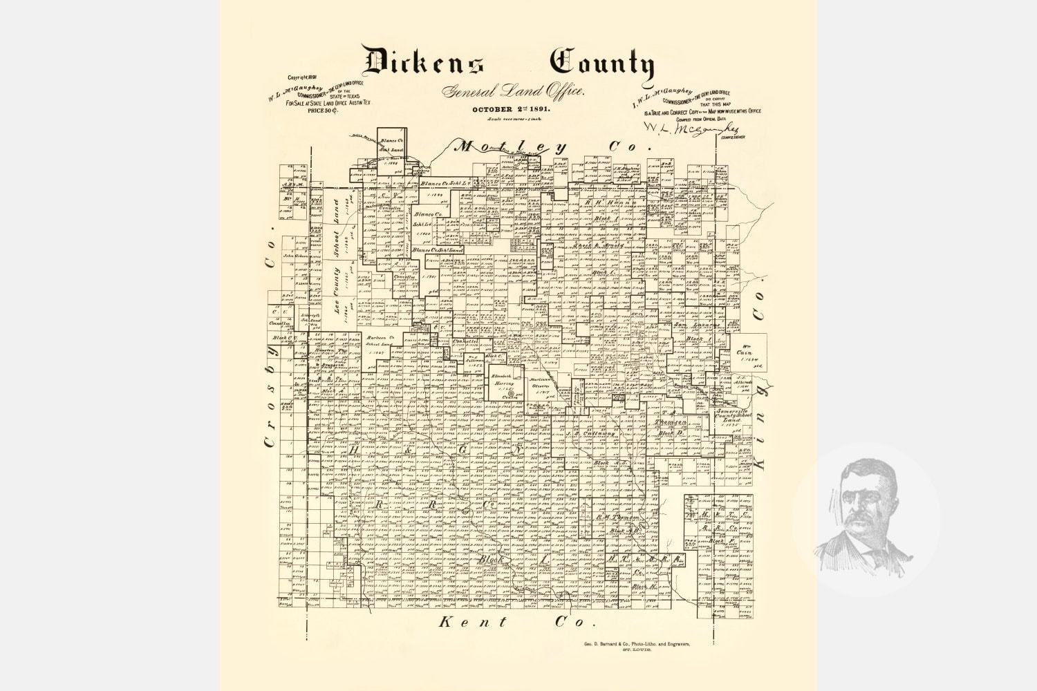 Vintage Dickens County Map 1891 Old Map Of Dickens County Etsy