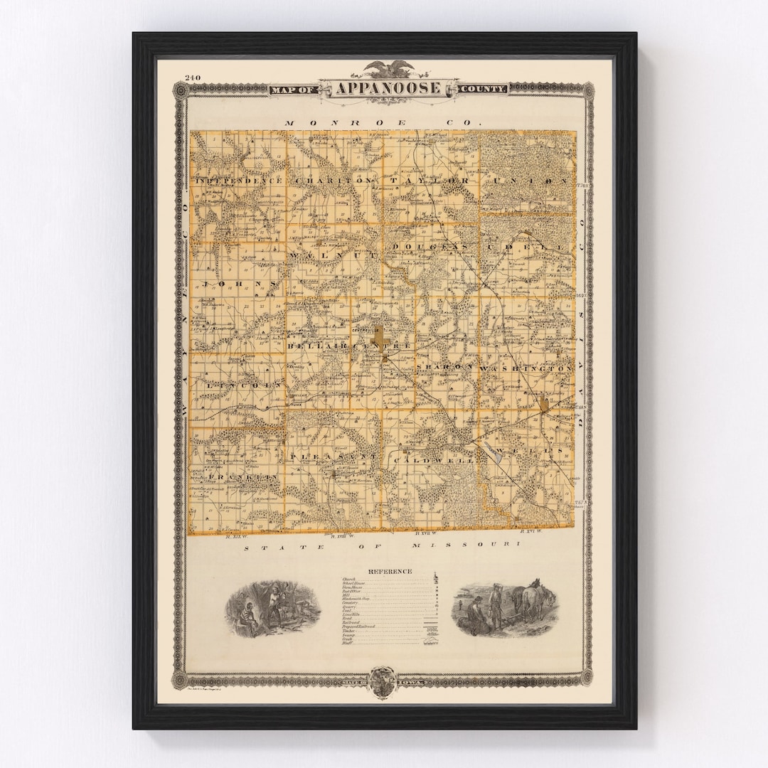 Appanoose County Map 1875, Vintage Appanoose County Map, Old Appanoose ...