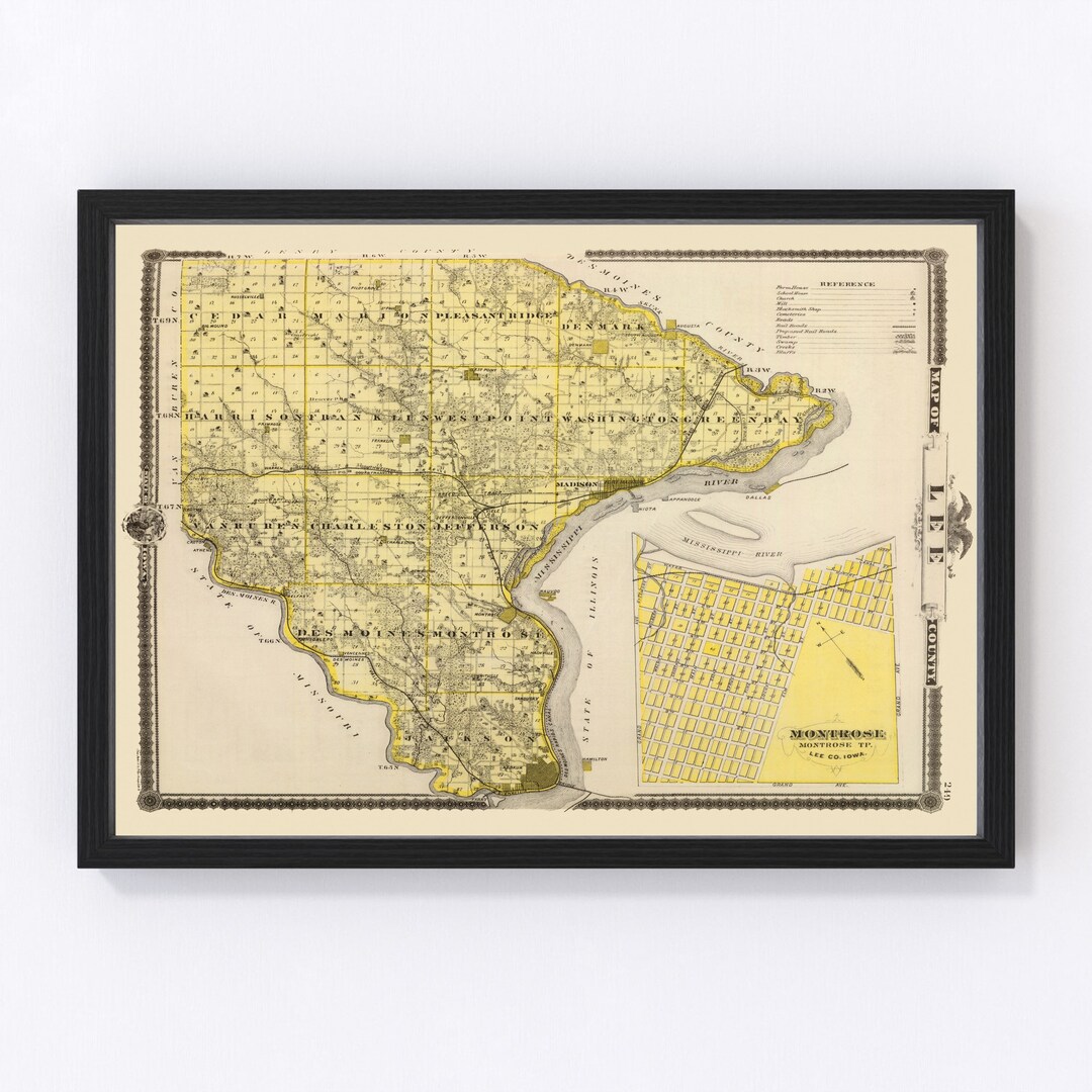 Lee County IA Map 1875 Old Map of Fort Madison Iowa Art Vintage Print ...