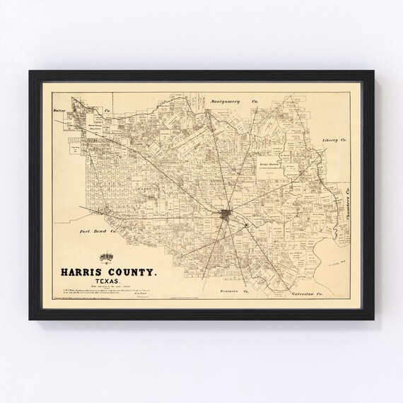 Harris County Texas Map 1879 Old Map of Harris County Texas - Etsy