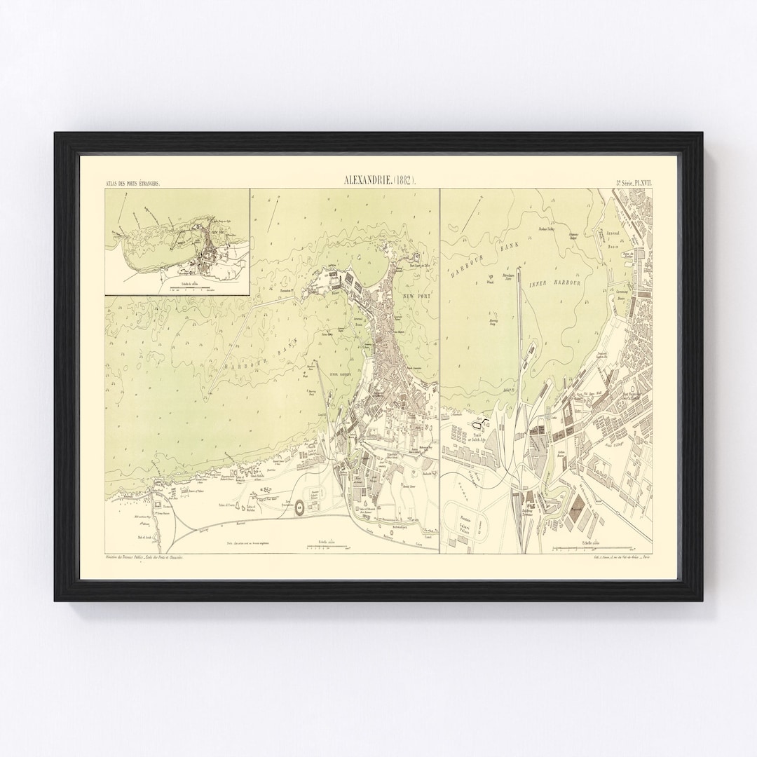 Alexandria Egypt Map 1882 Old Map of Alexandria Egypt Art Vintage Print ...