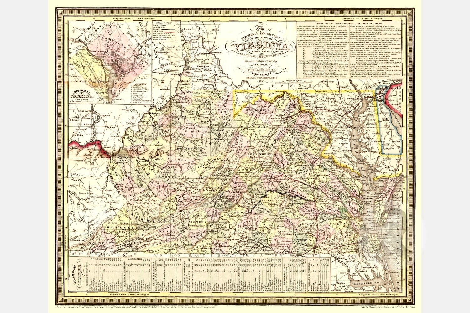 Vintage Virginia Map 1853 Old Map of Virginia Historical | Etsy