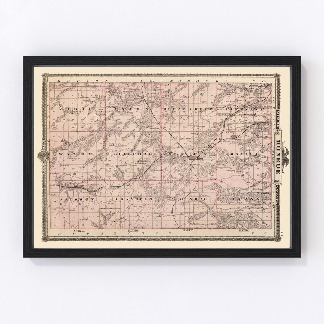 Monroe County Map 1875, Vintage Monroe County Map, Old Monroe County ...