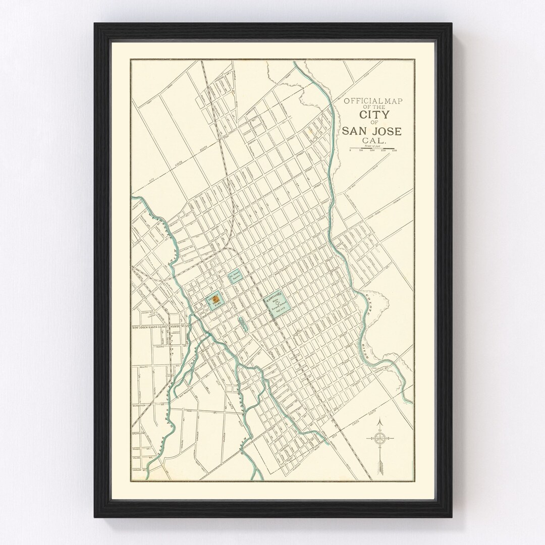 San Jose Map 1893, Vintage San Jose Map, Old San Jose California Art ...