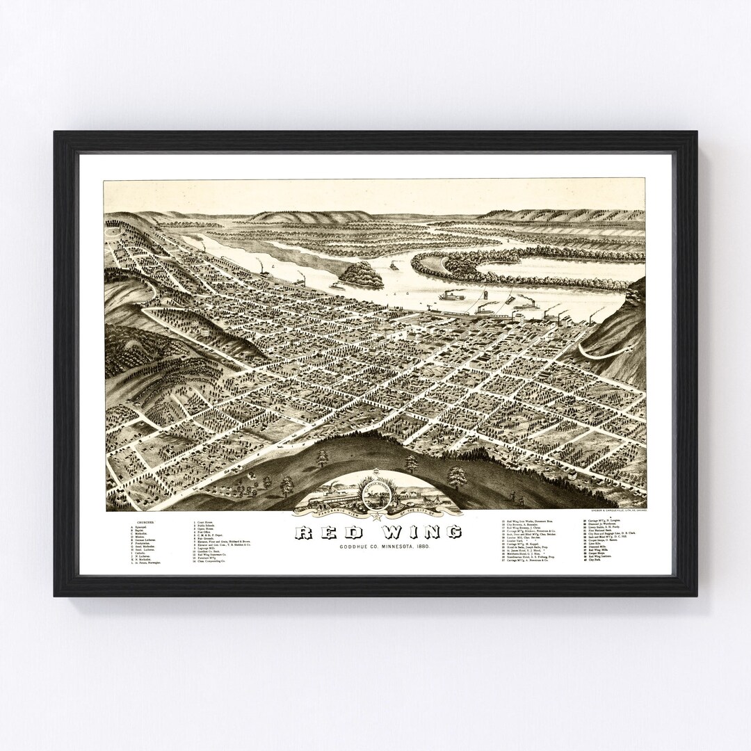 Red Wing Map 1880 Old Map of Red Wing Minnesota Art Vintage Print ...