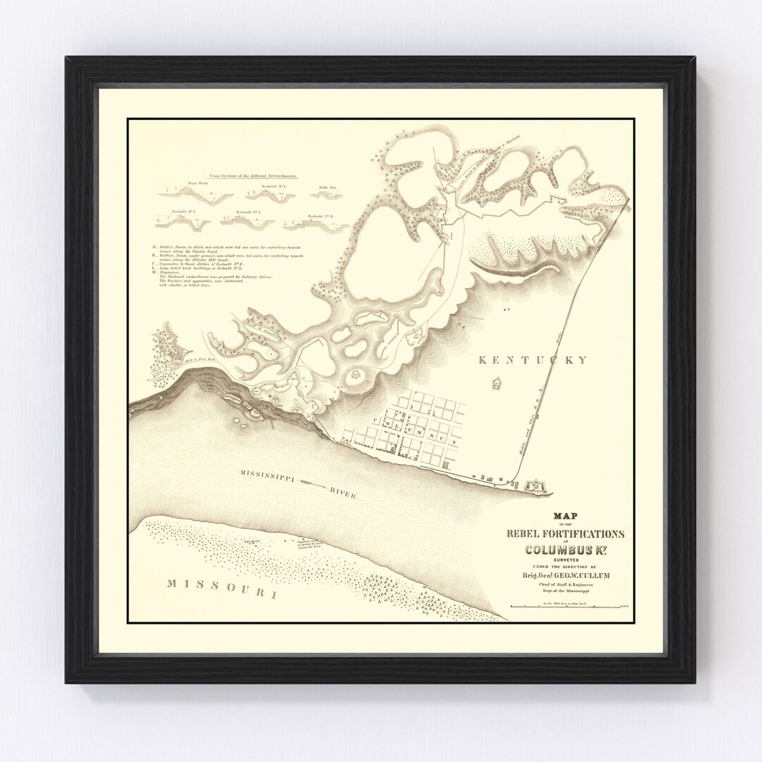 Columbus Kentucky Map 1862, Vintage Columbus Kentucky Map, Old Columbus ...
