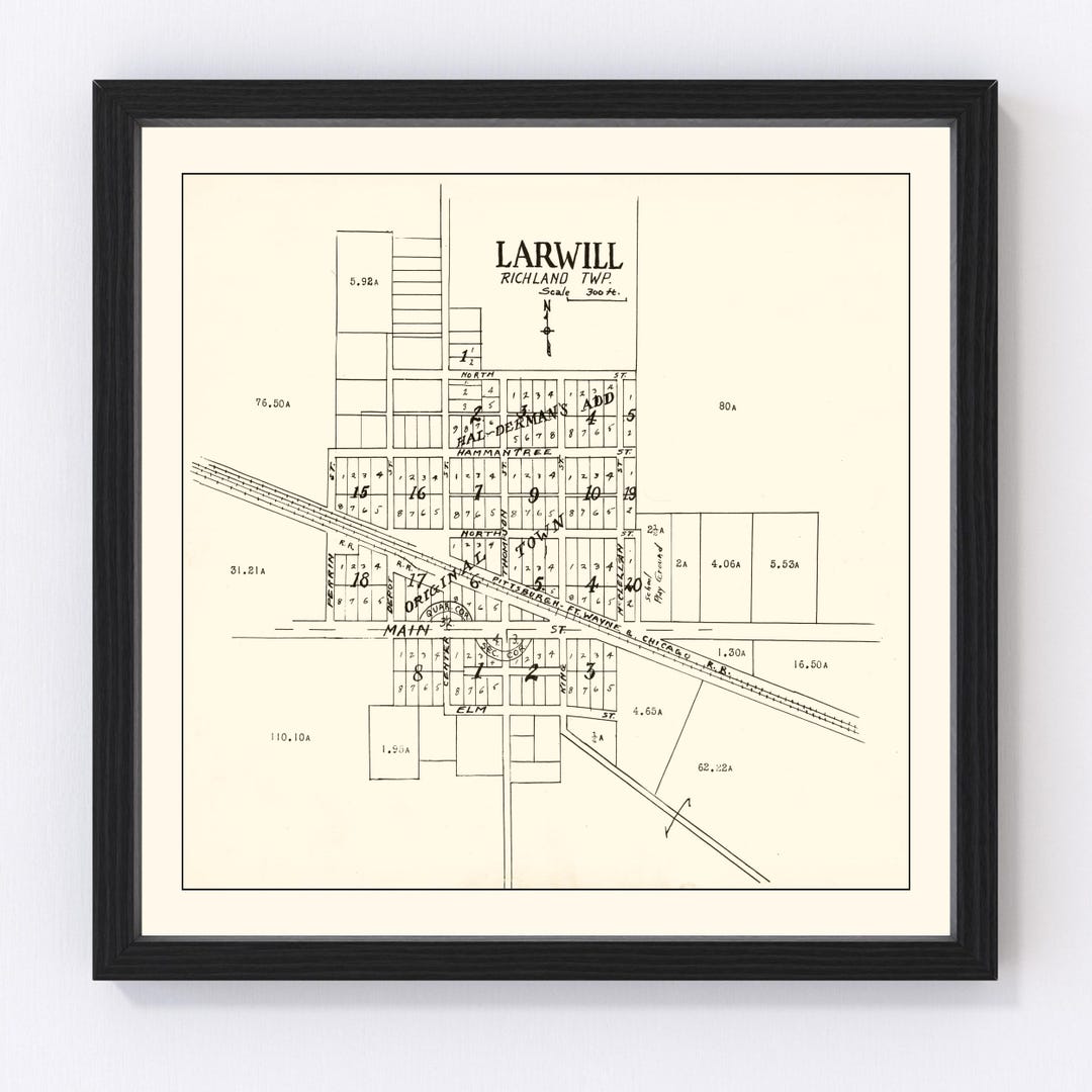 Larwill Map 1939, Vintage Larwill Map, Old Larwill Indiana Art, Wall ...