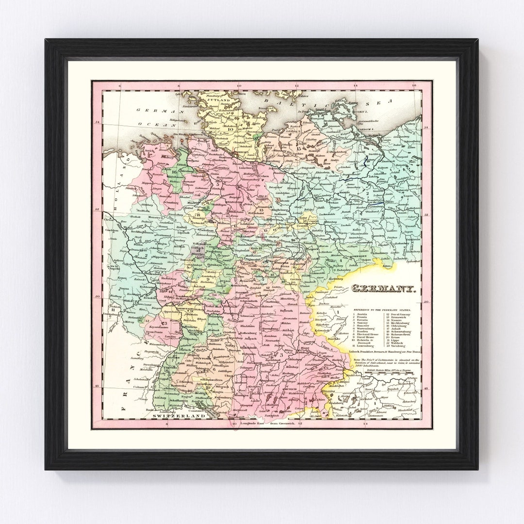 Germany Map 1842, Vintage Germany Map, Old Germany Art, Wall Art Gift ...