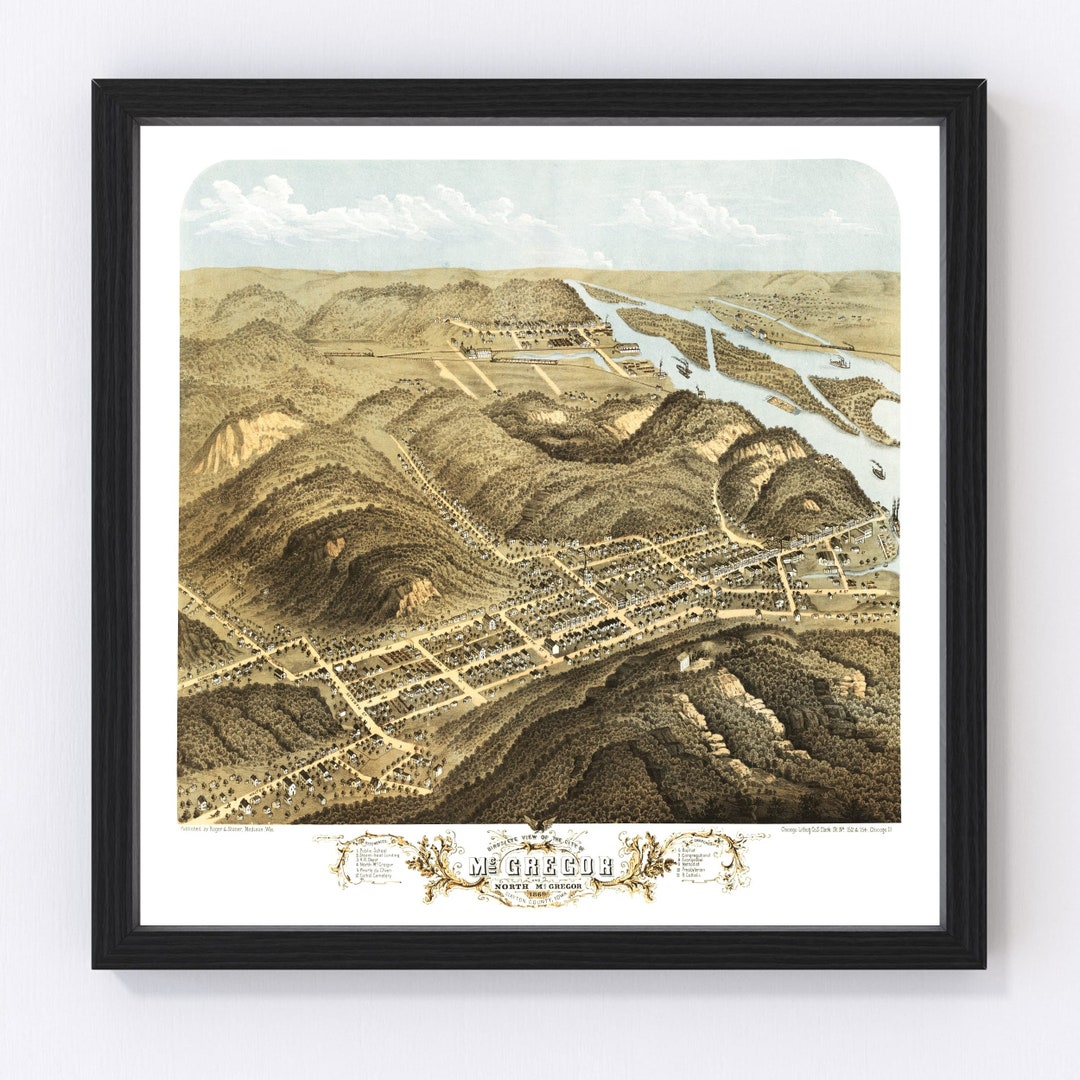 Mcgregor Map 1869, Vintage Mcgregor Map, Old Mcgregor Iowa Art, Wall ...