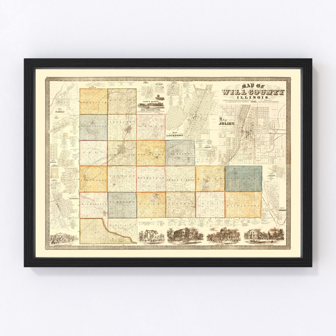 Will County Illinois Map 1864 Old Map of Will County Illinois Art ...