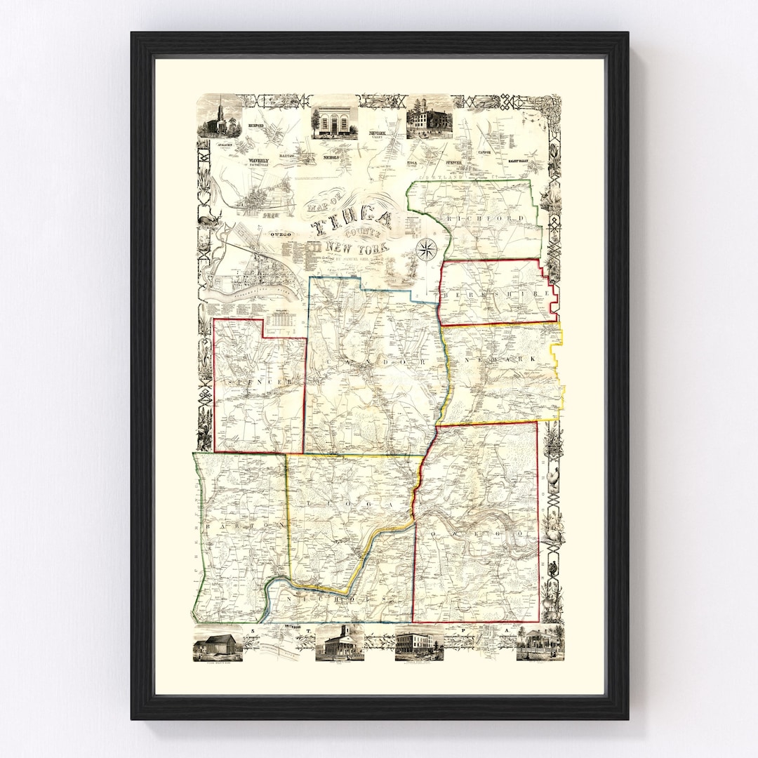 Tioga County Map 1855, Vintage Tioga County Map, Old Tioga County New ...