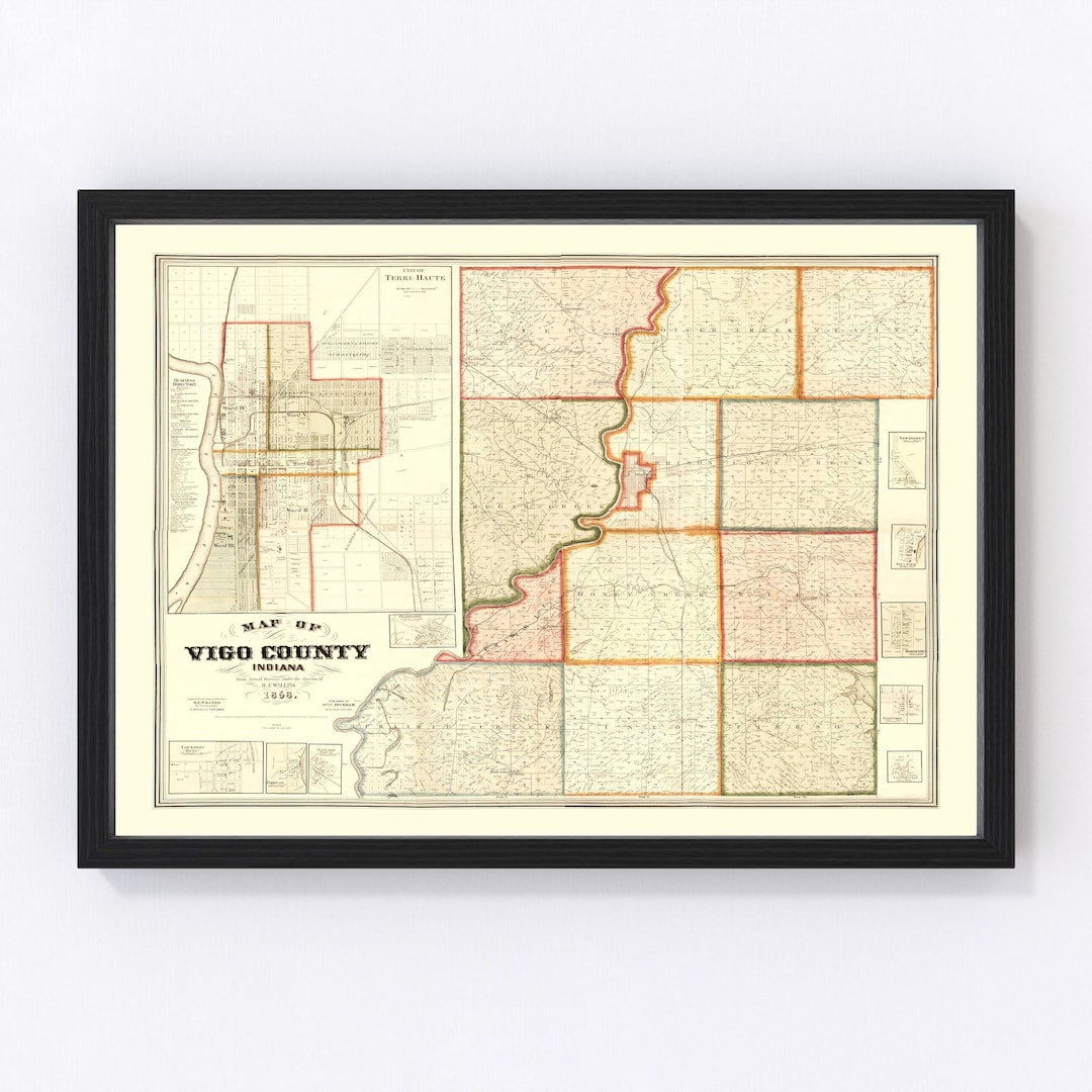 Vigo County Indiana Map 1858 Old Map of Vigo County Indiana Art Vintage ...