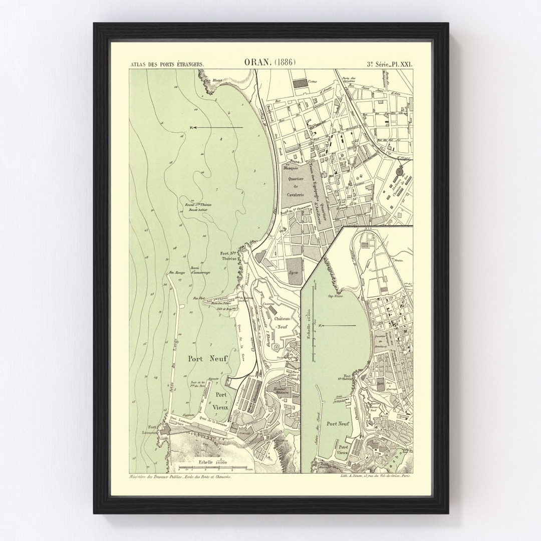 Oran Map 1886, Vintage Oran Map, Old Oran Art, Wall Art Gift for Oran ...
