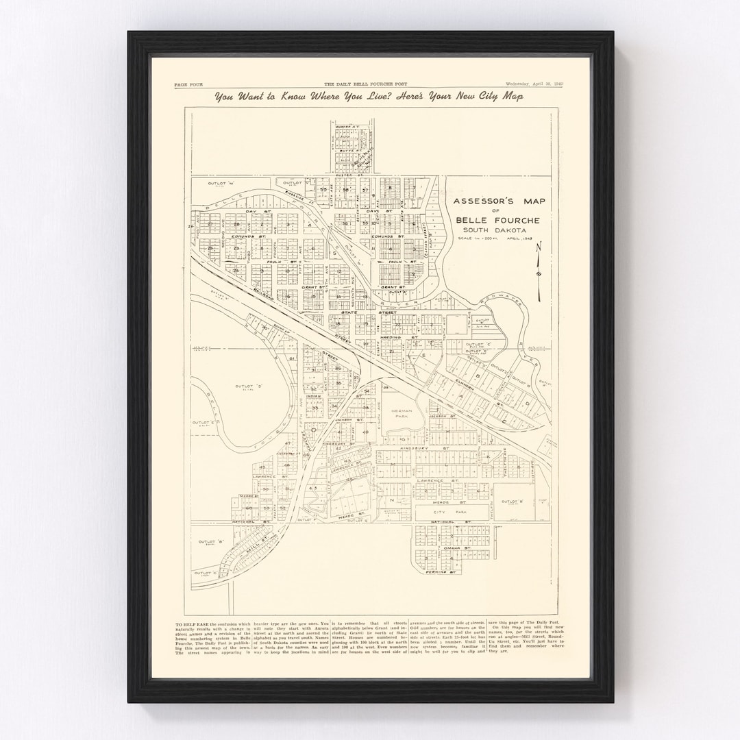 Belle Fourche Map 1949, Vintage Belle Fourche Map, Old Belle Fourche ...