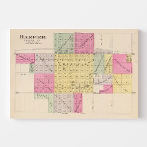 Harper County KS Map 1887 Old Map of Anthony Kansas Art Vintage Print ...