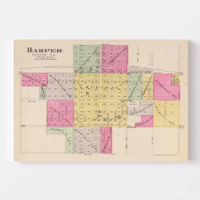 Harper County Map 1887, Vintage Harper County Map, Old Harper County ...