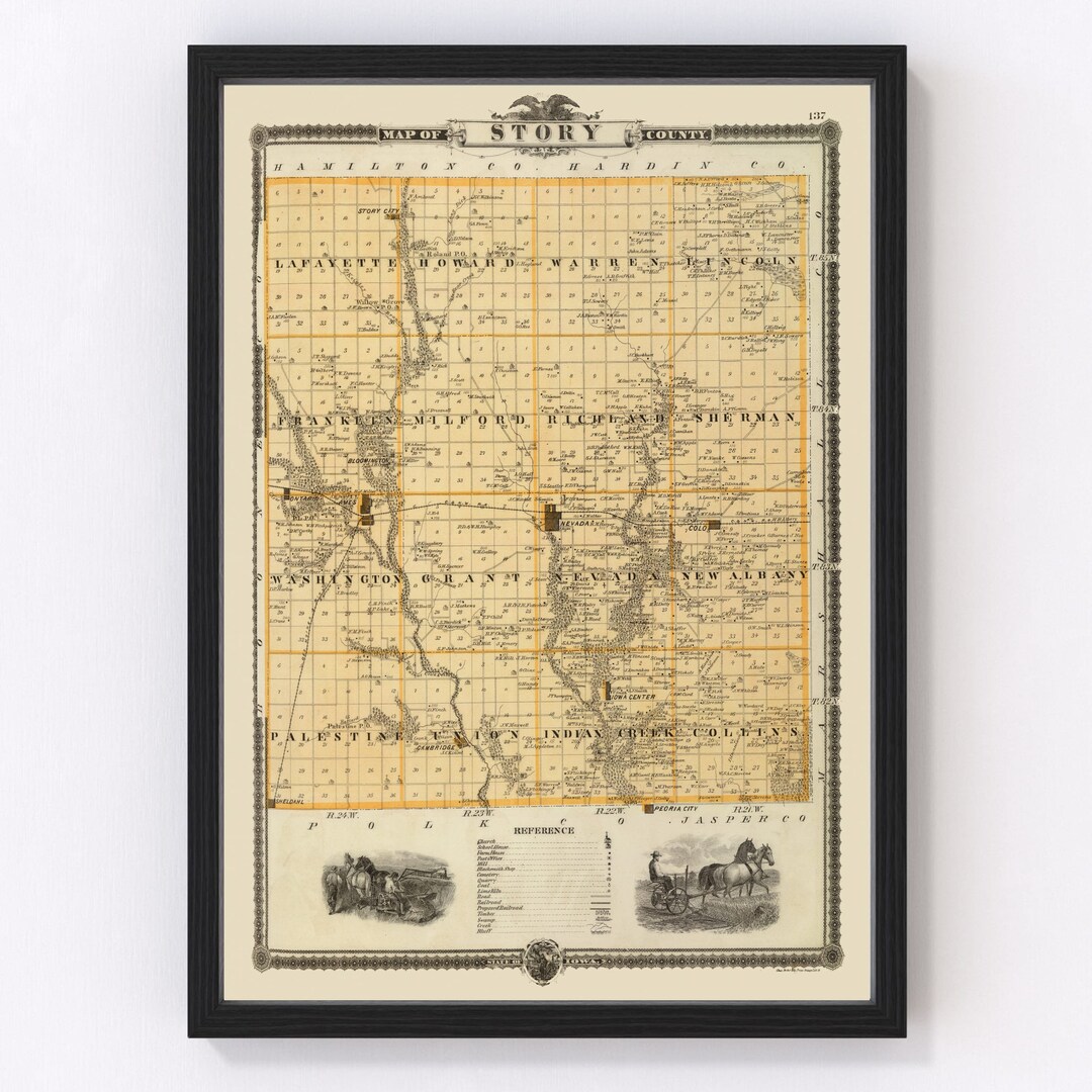 Story County Map 1875, Vintage Story County Map, Old Story County Iowa ...