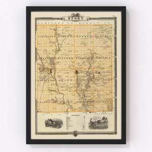 Story County Map 1875, Vintage Story County Map, Old Story County Iowa ...