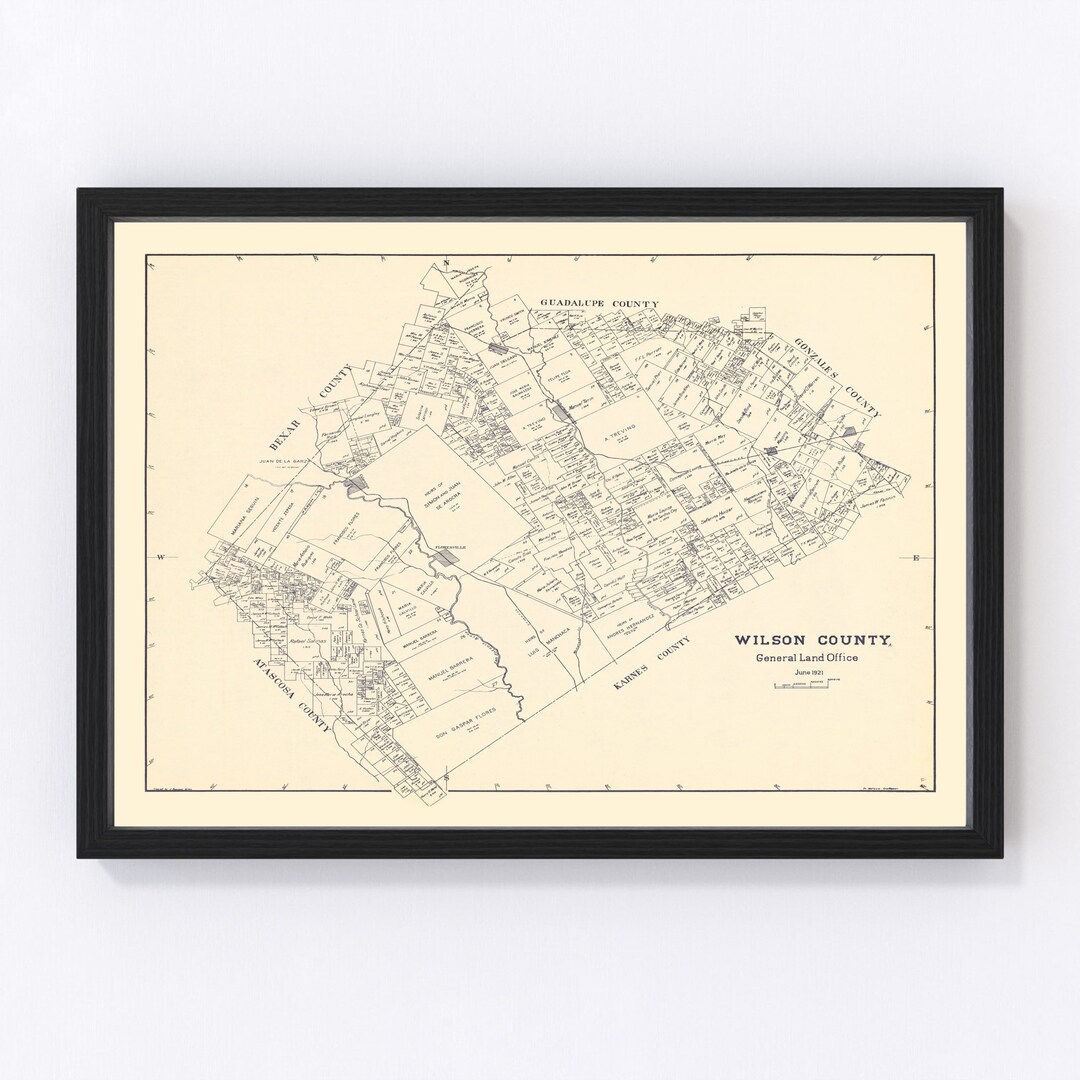 Wilson County TX Map 1921 Old Map of Texas Art Vintage Print Framed ...