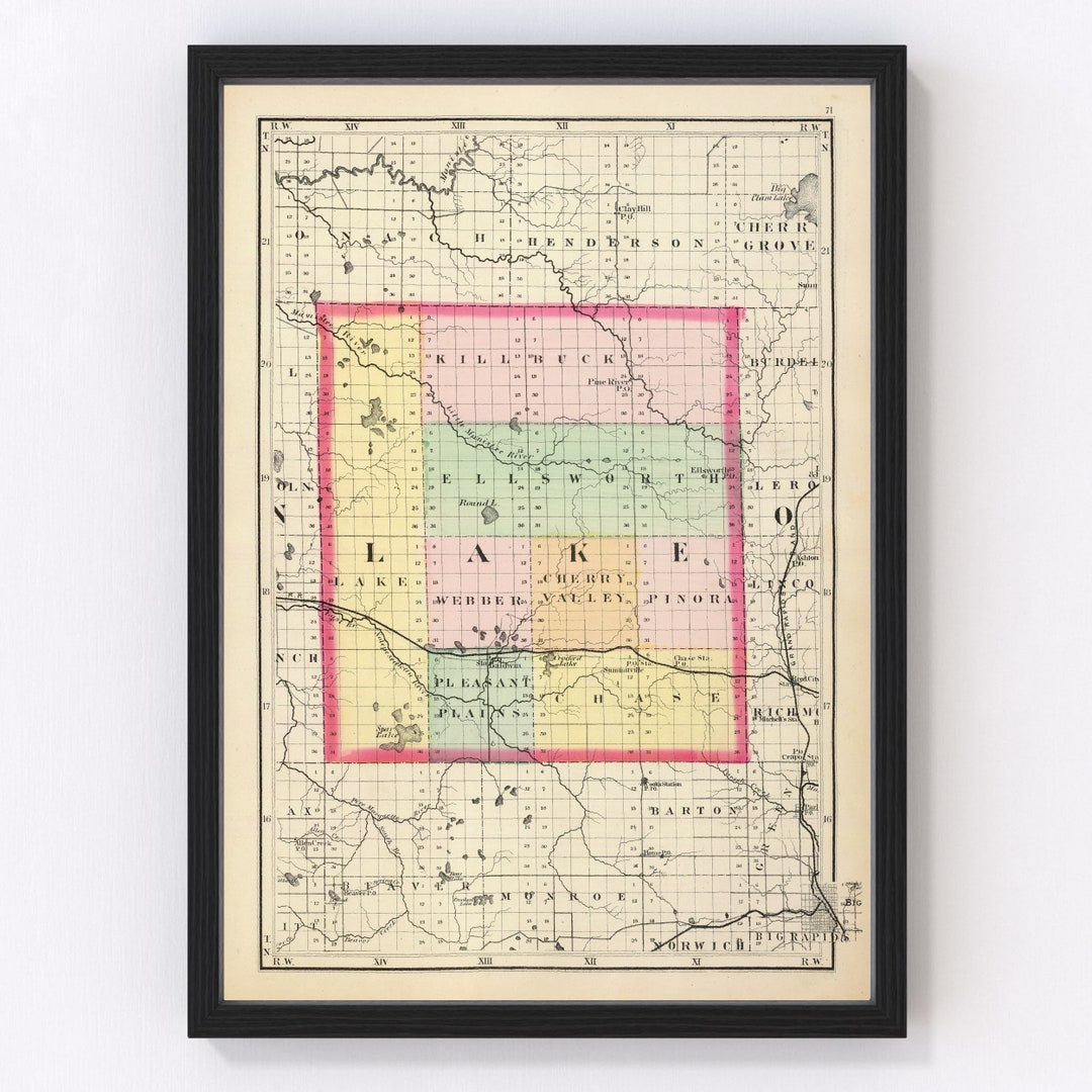 Lake County MI Map 1873 Old Map of Baldwin Michigan Art Vintage Print ...