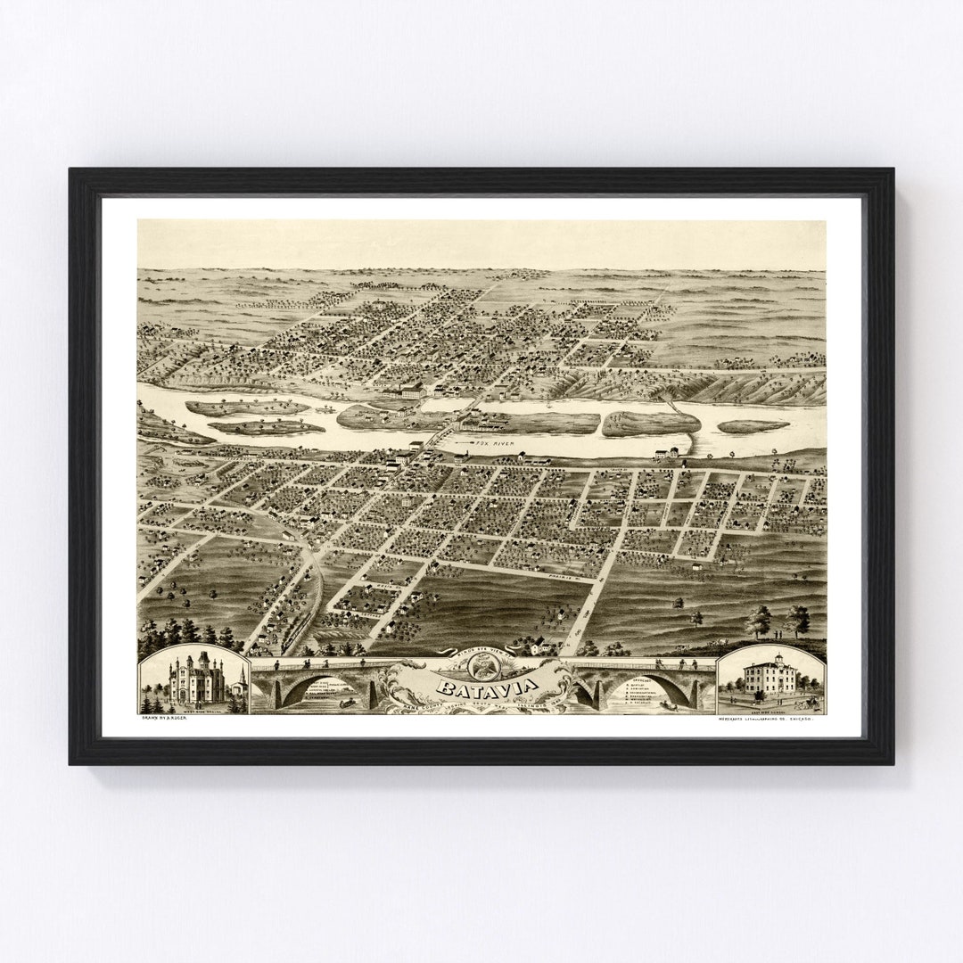 Batavia Map 1869 - Old Map of Batavia Illinois Art Vintage Print Framed ...
