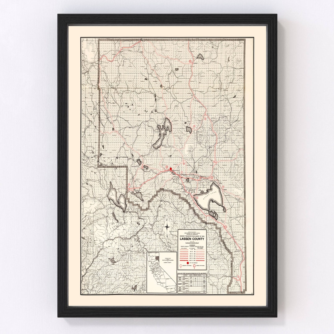 Lassen County CA Map 1935 Old Map of California Art Vintage Print ...