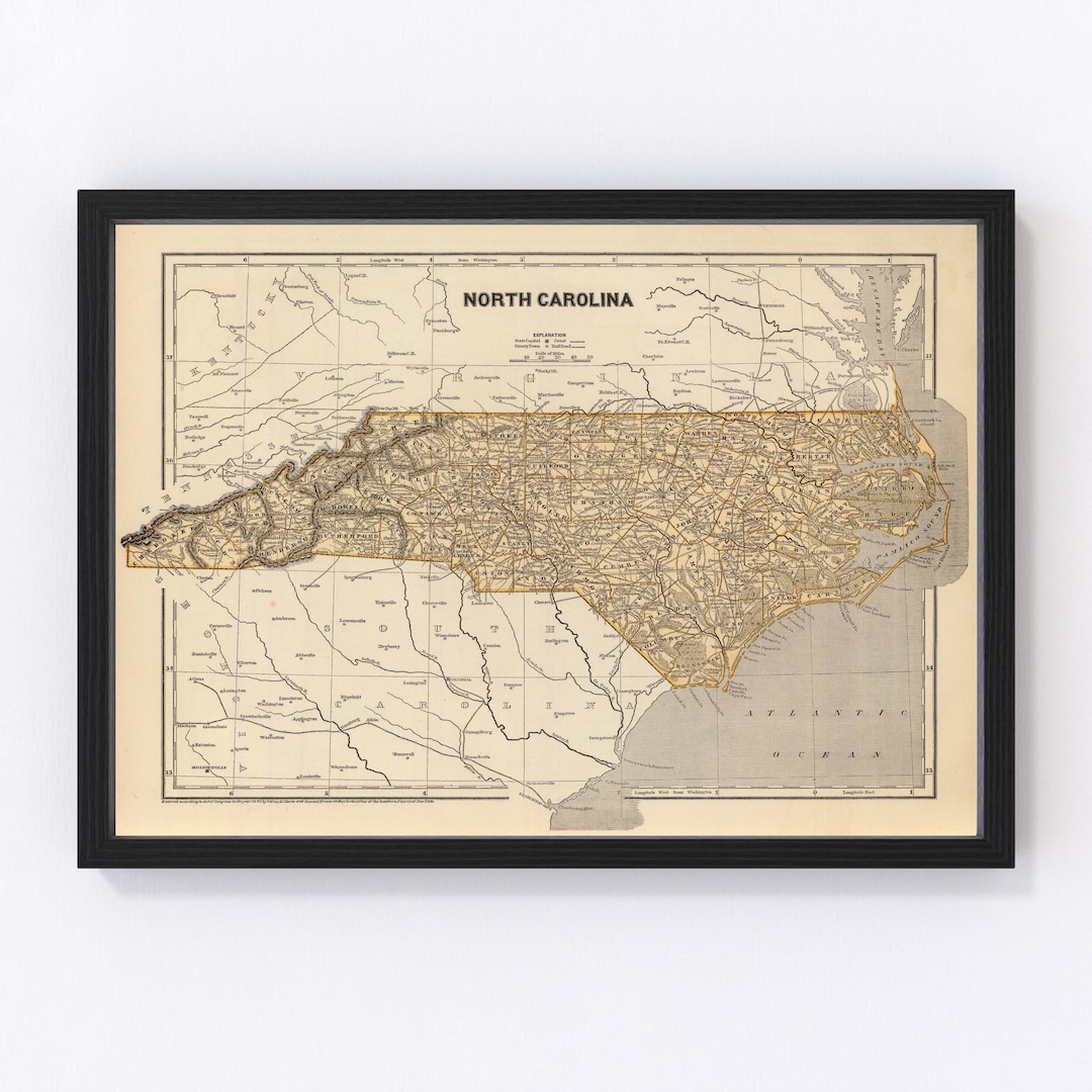 North Carolina Map 1842 - Old Map of North Carolina Art Vintage Print ...