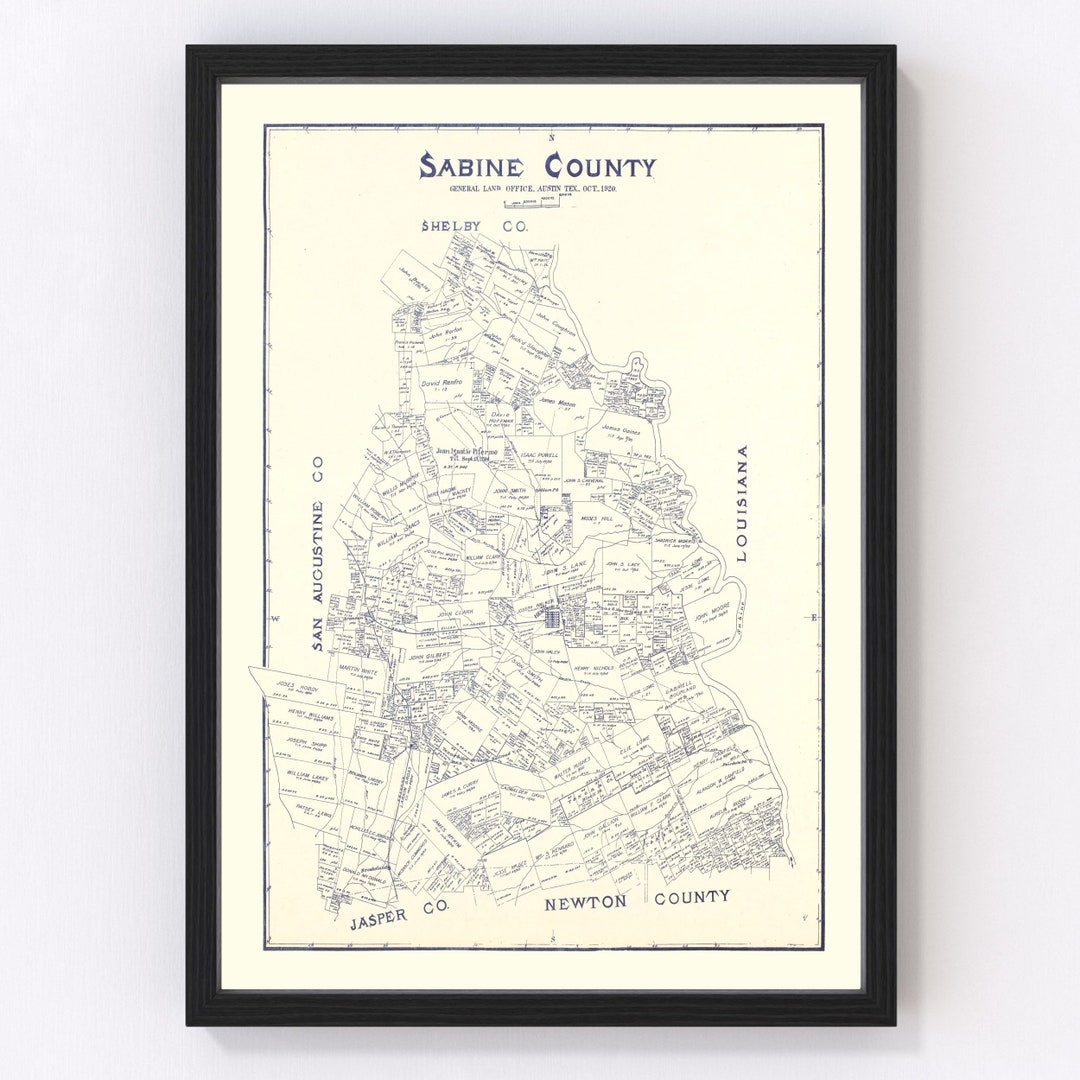Sabine County Map 1920, Vintage Sabine County Map, Old Sabine County ...