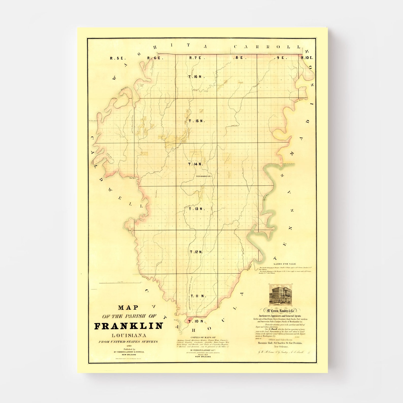 Franklin Parish Louisiana Map 1860 Old Map of Franklin - Etsy