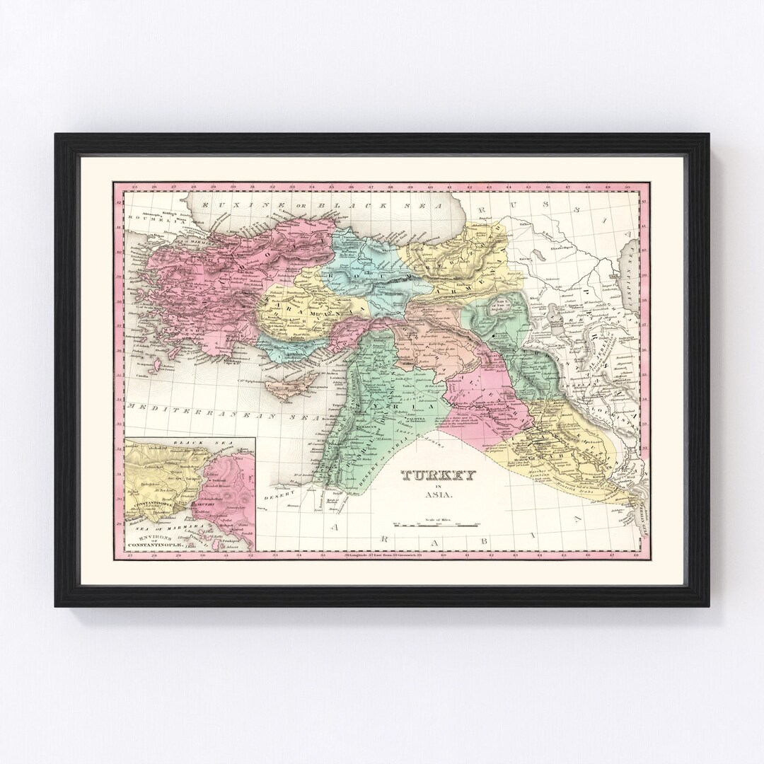 Turkey Map 1836, Vintage Turkey Map, Old Turkey Art, Wall Art Gift for ...