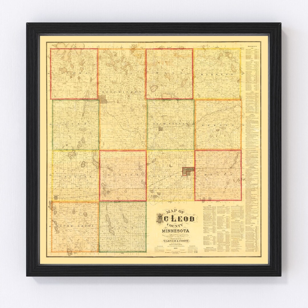 Mcleod County Map 1880, Vintage Mcleod County Map, Old Mcleod County ...