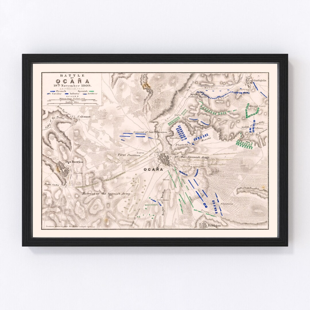 Battle of Ocana Map 1809 Old Map of Battle of Ocana Art Vintage Print ...