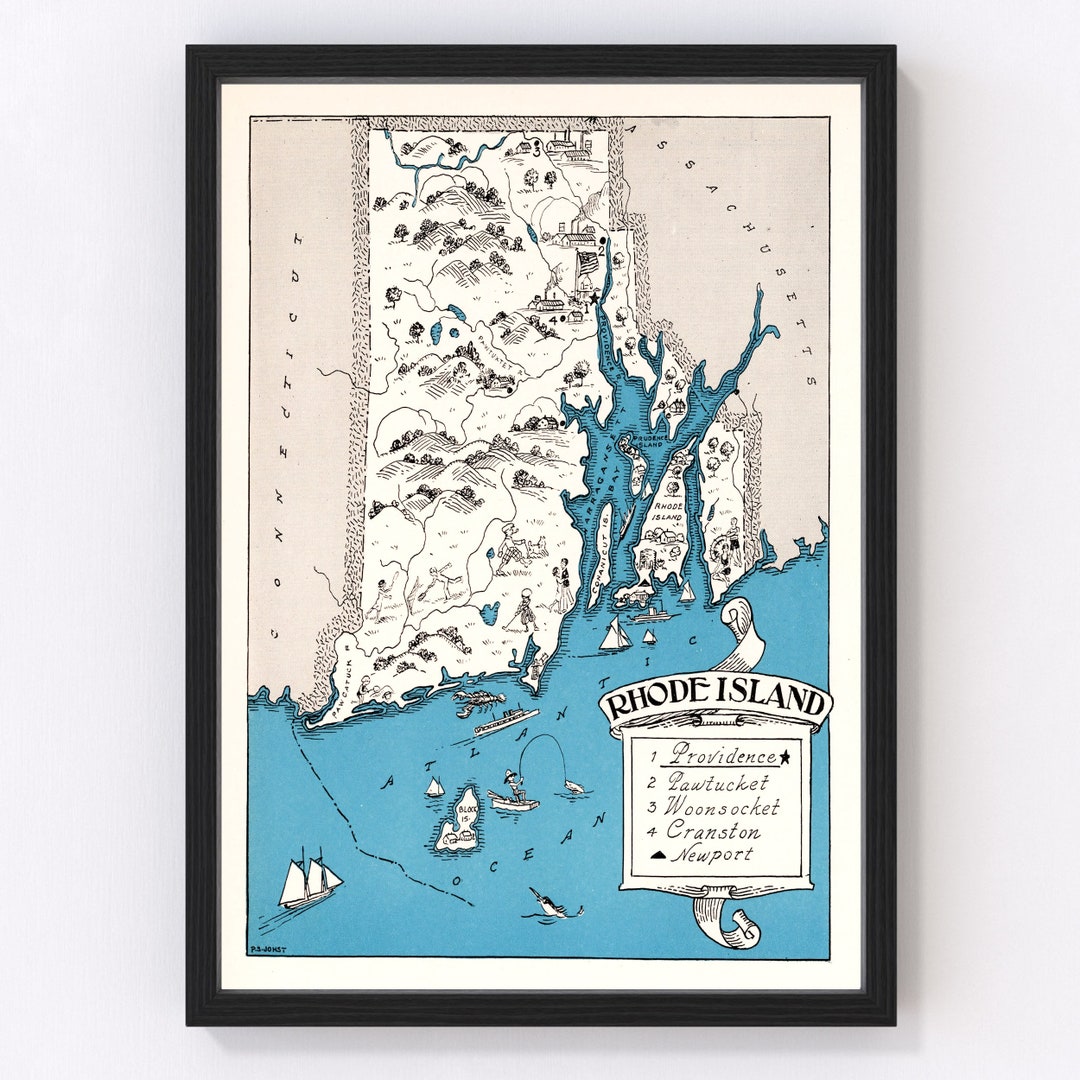 Rhode Island Map 1931, Vintage Rhode Island Map, Old Rhode Island Art ...