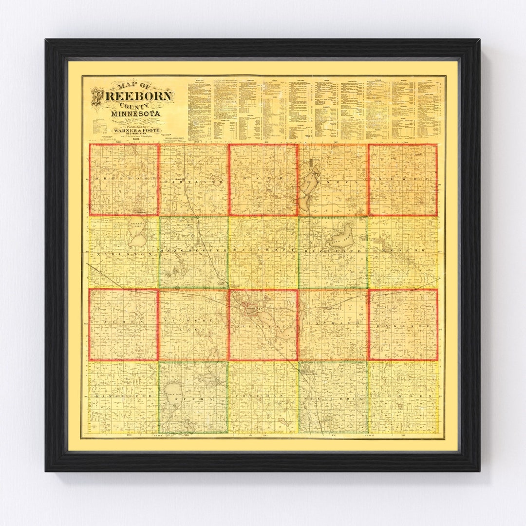 Freeborn County Map 1878, Vintage Freeborn County Map, Old Freeborn ...