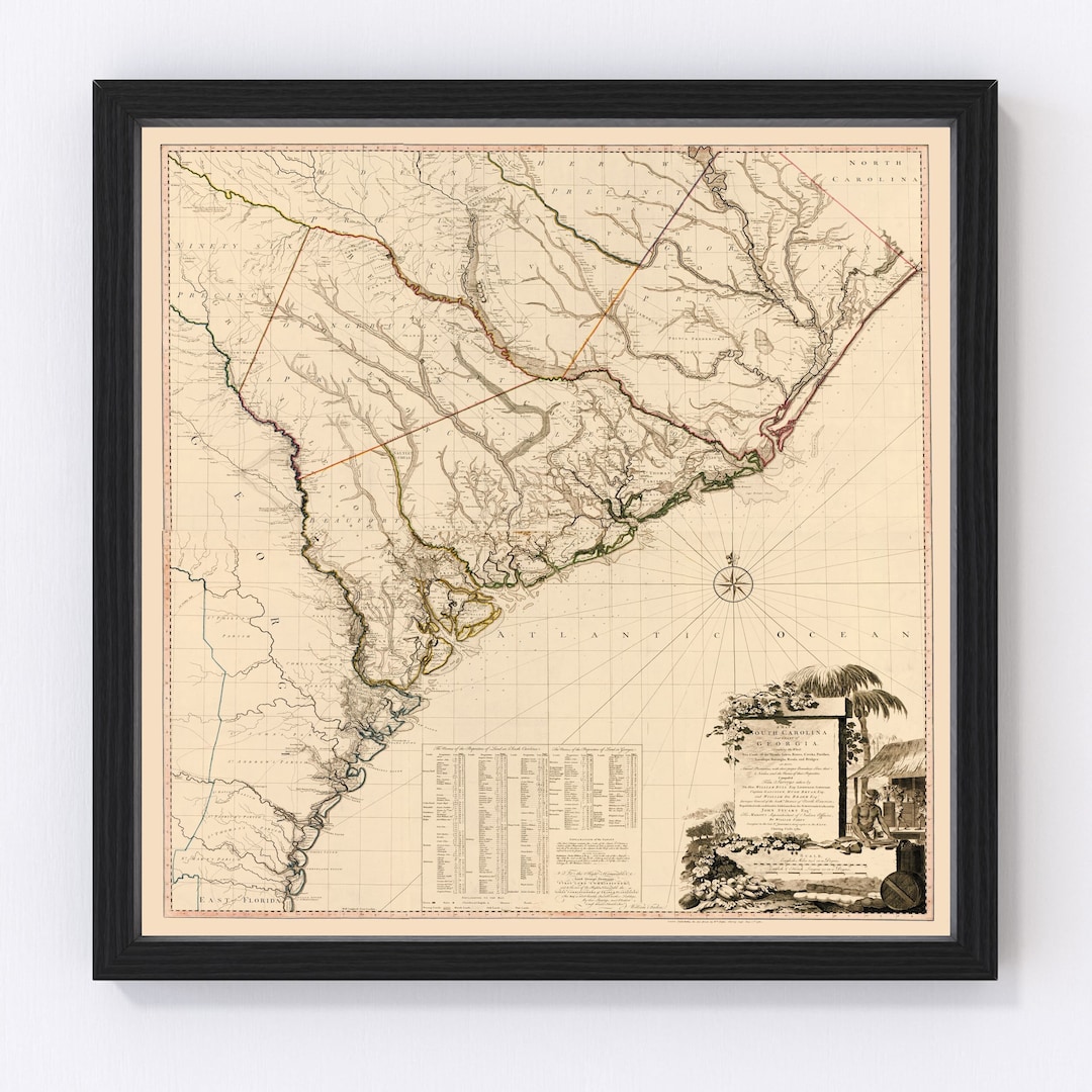 South Carolina Map 1780 - Old Map of South Carolina Art Vintage Print ...