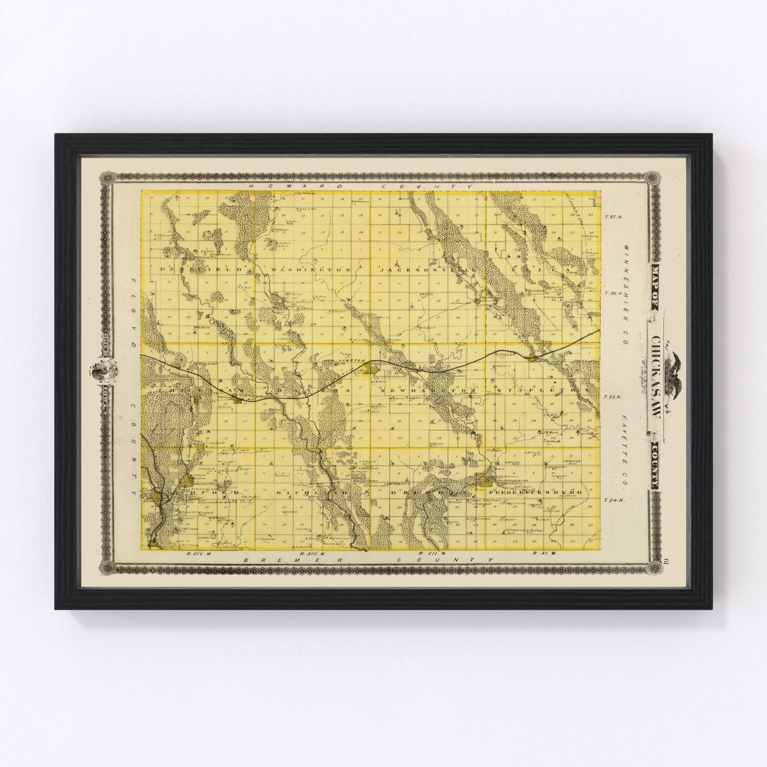 Chickasaw County Map 1875, Vintage Chickasaw County Map, Old Chickasaw ...