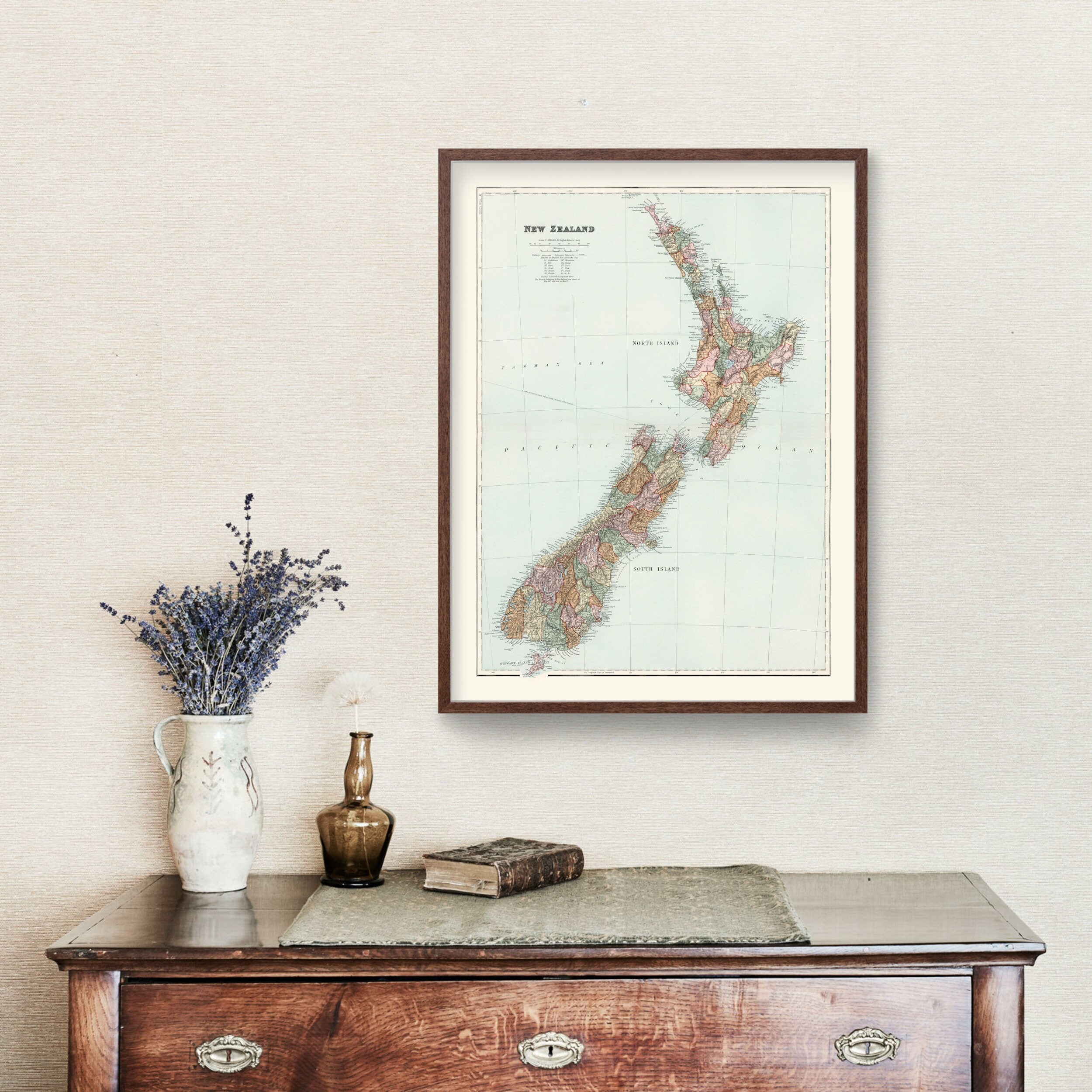 New Zealand Map Art - Vintage Print From 1904 - Old New Zealand Art ...
