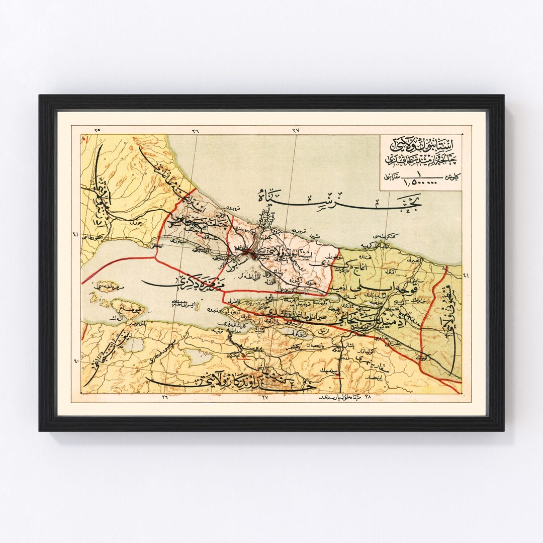 Istanbul Map 1909 Old Map of Istanbul Turkey Art Vintage Print Framed ...