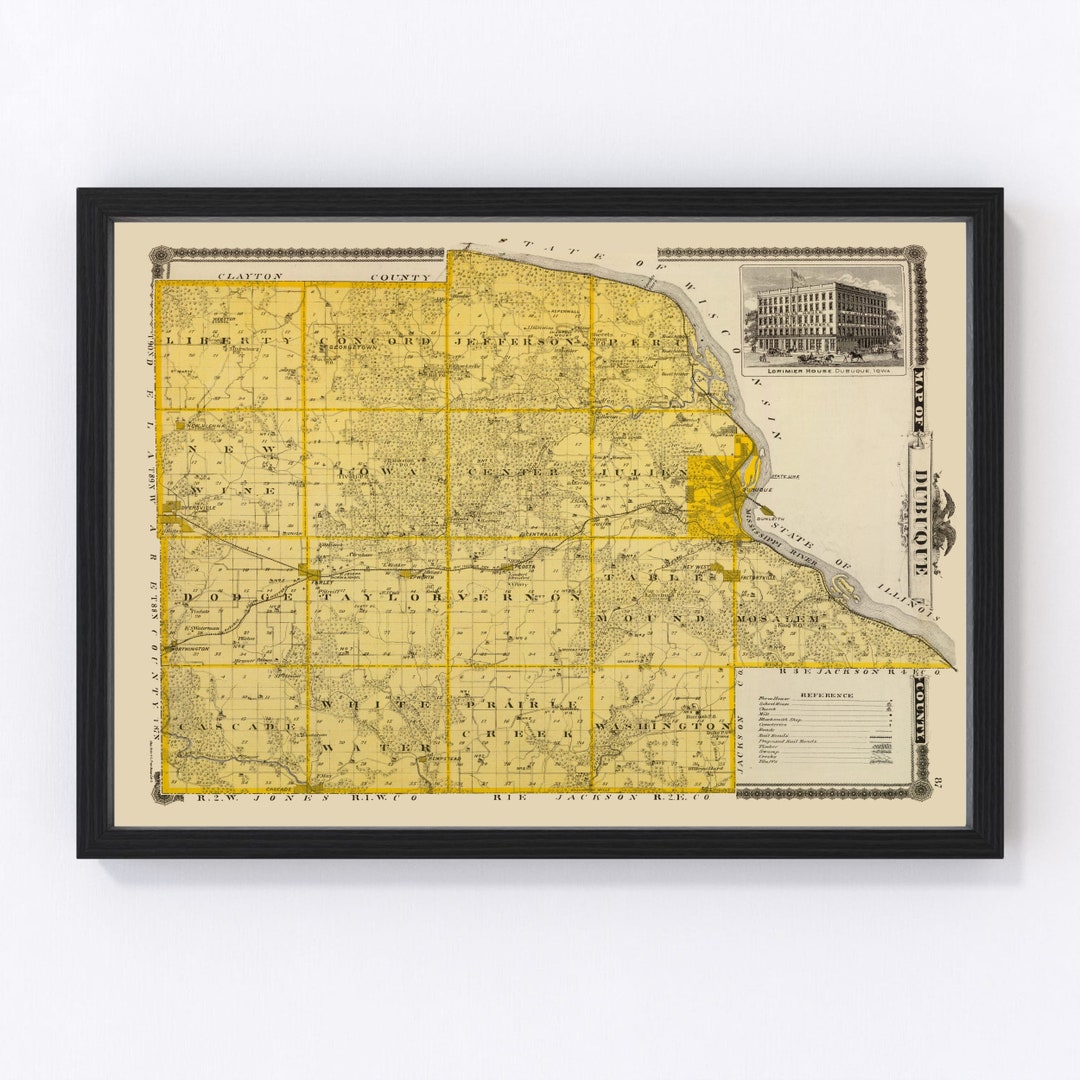 Dubuque County Map 1875, Vintage Dubuque County Map, Old Dubuque County ...