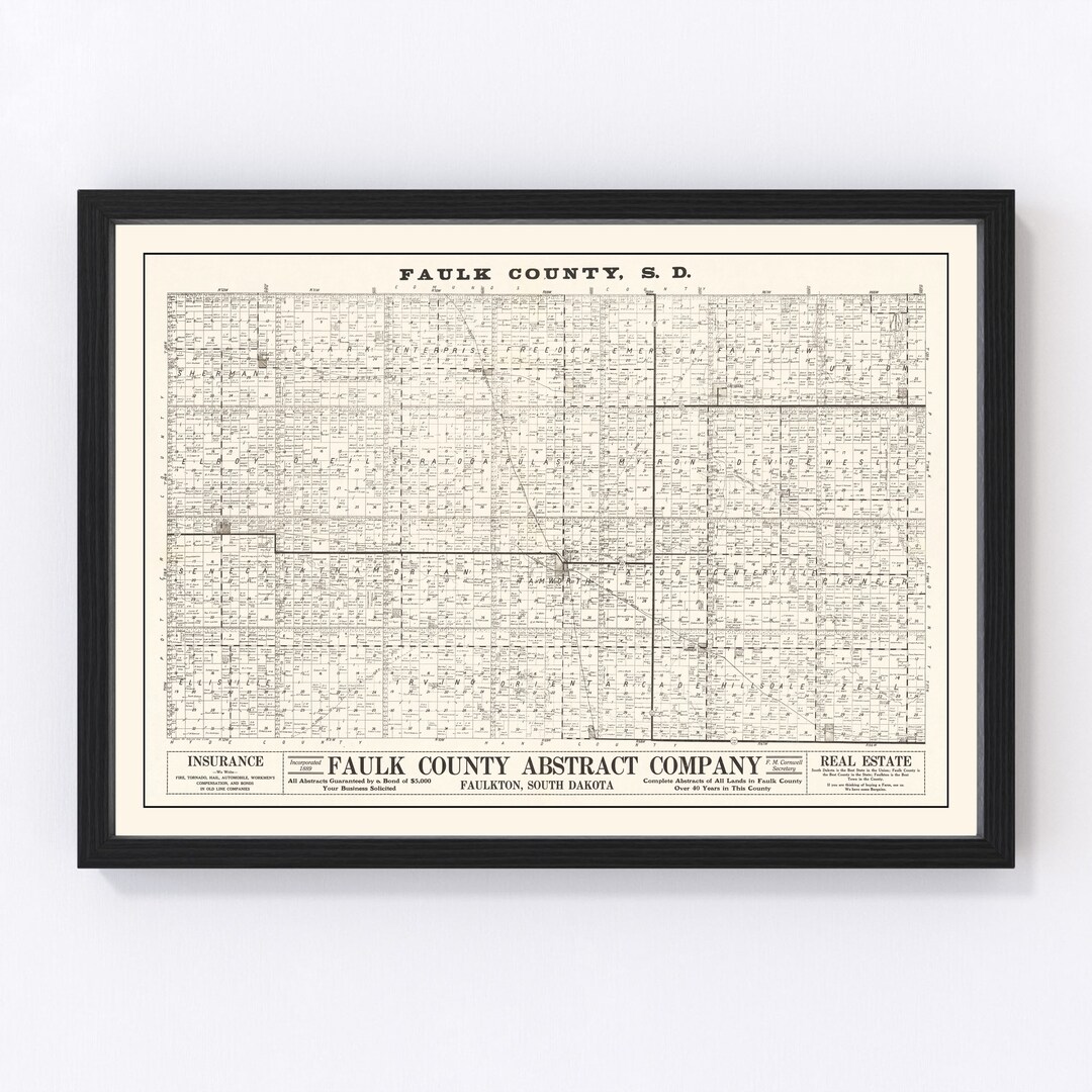 Faulk County Map 1900, Vintage Faulk County Map, Old Faulk County South ...