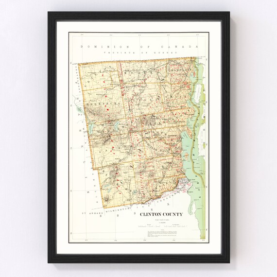Clinton County NY Map 1895 Old Map of Plattsburgh New York - Etsy