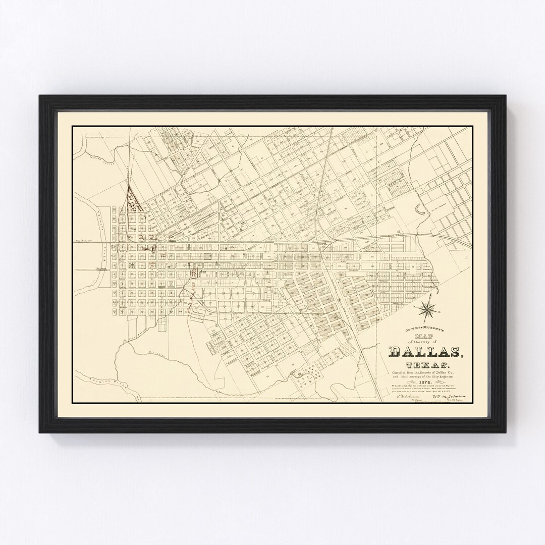 Dallas Map 1878 - Old Map of Dallas Texas Art Vintage Print Framed ...