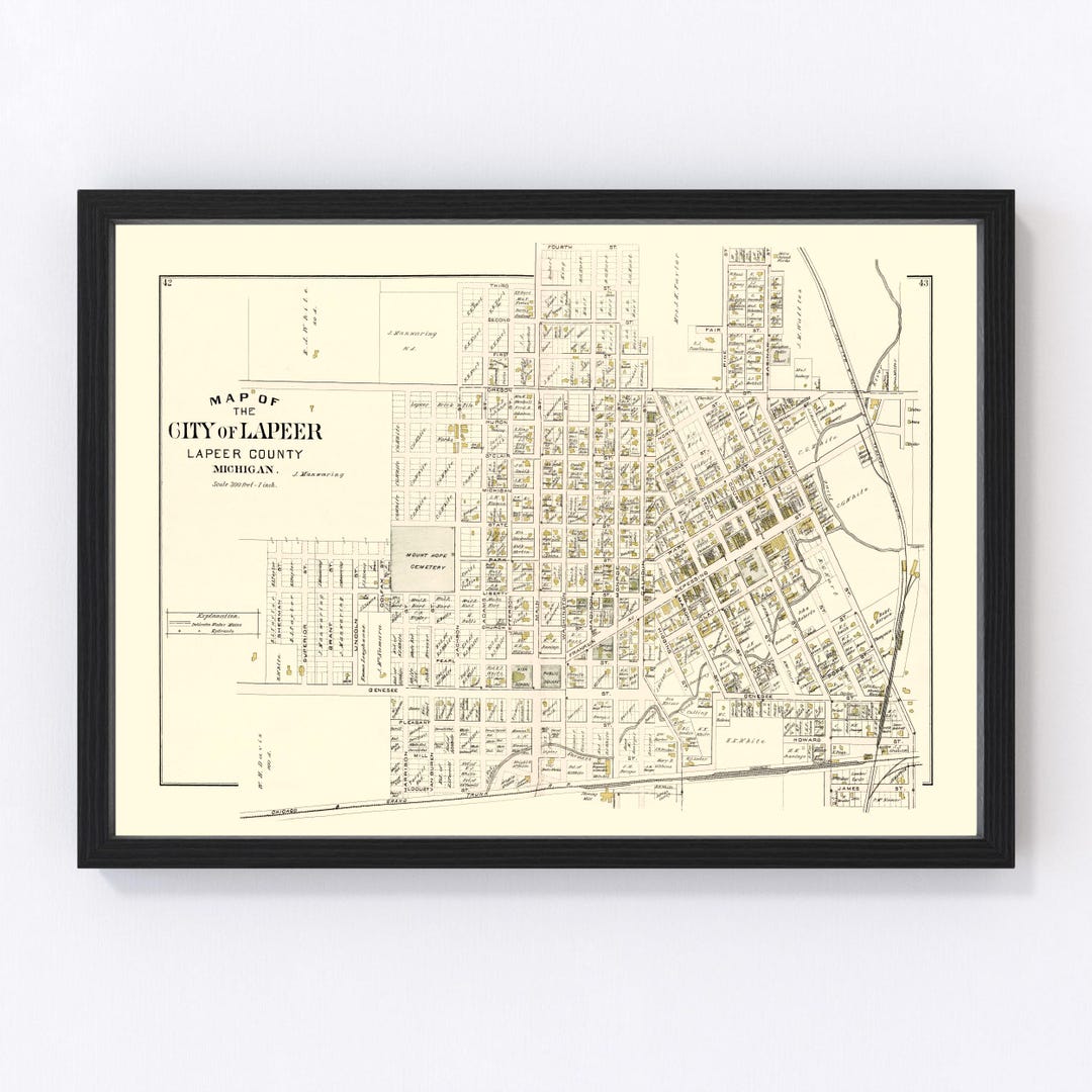 Lapeer Map 1893, Vintage Lapeer Map, Old Lapeer Michigan Art, Wall Art ...